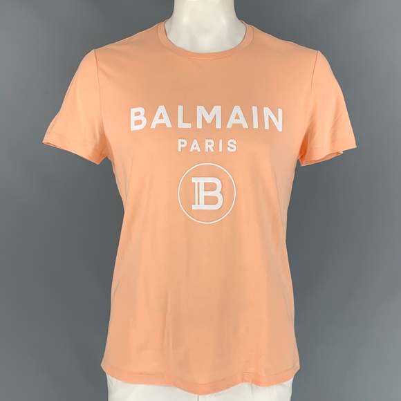 Balmain | Shirts | Balmain Peach Logo Cotton Crewneck Tshirt | Poshmark